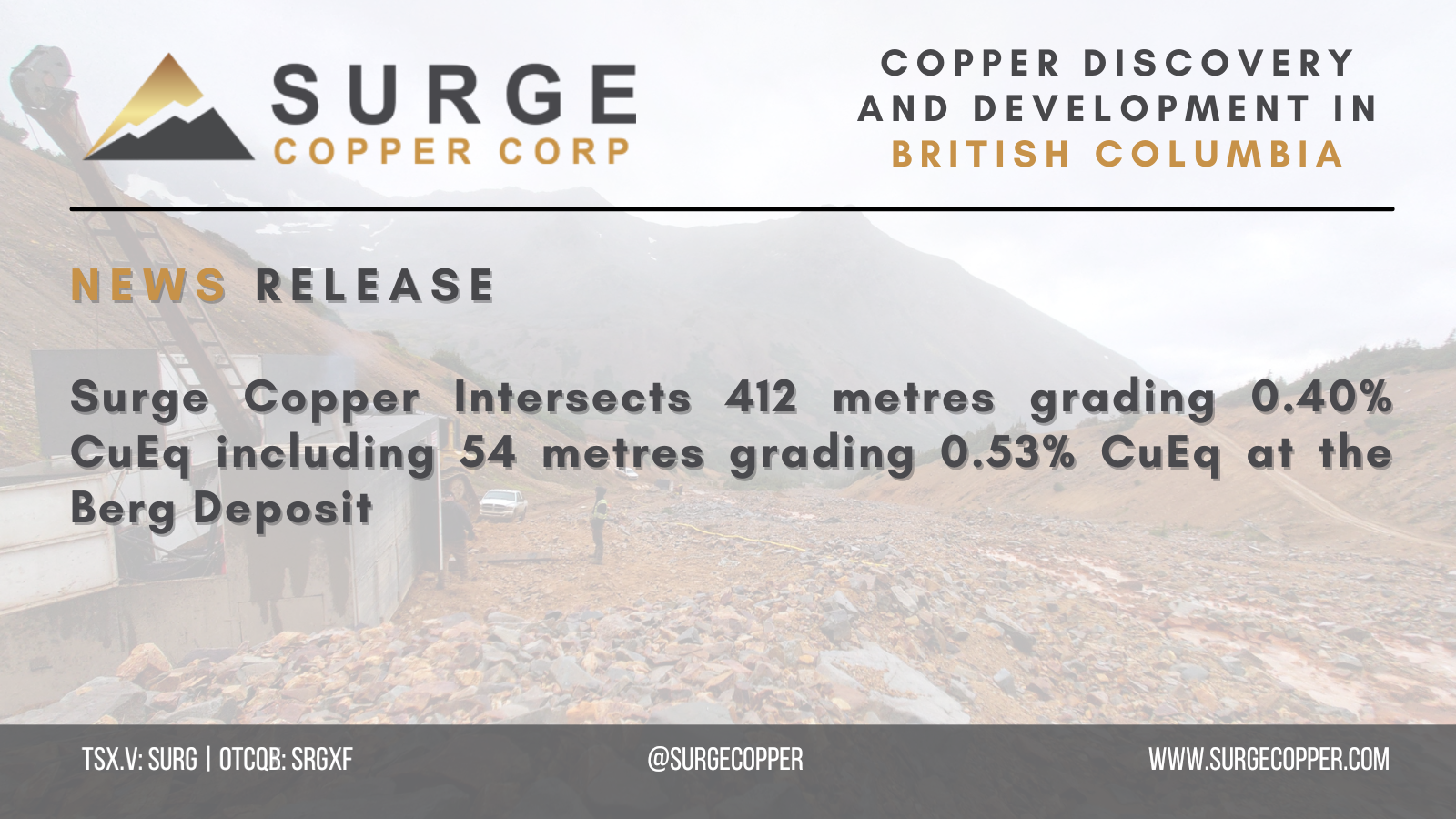 Surge Copper Corp. | Surge Copper Intersects 412 metres grading 0.40% ...