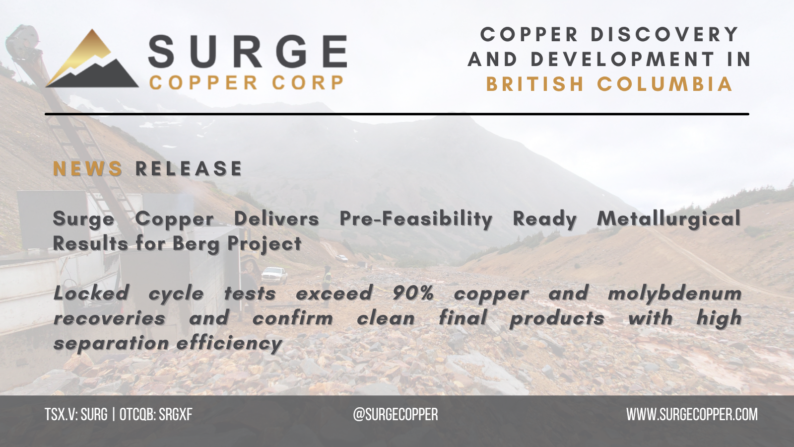 Surge Copper Corp. | Surge Copper Reports Excellent Metallurgical ...